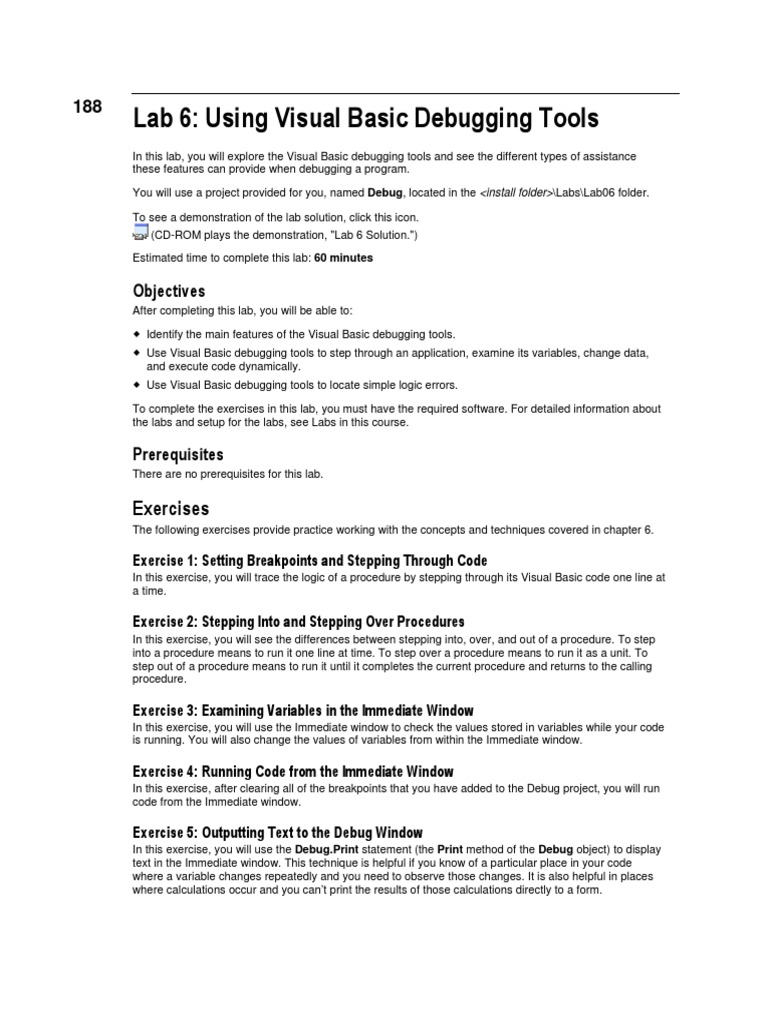 DE#9 #8VLQJ#9LVXDO#%DVLF#'HEXJJLQJ#7RROV: 2emhfwlyhv | PDF | Debugging | Subroutine