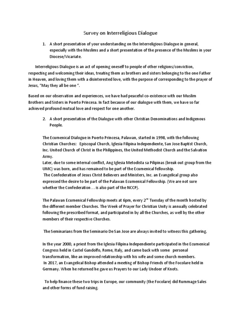 Survey On Interreligious Dialogue | PDF | Ecumenism | Interfaith Dialogue