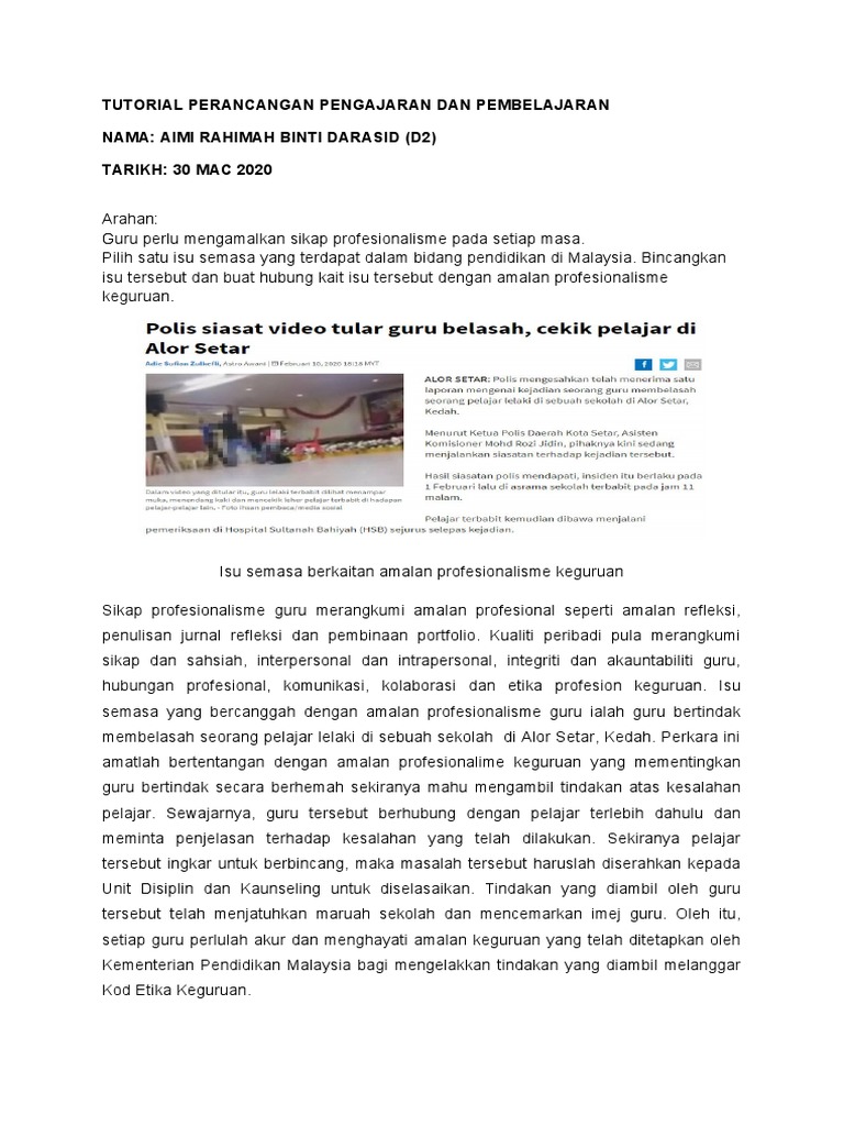 Tutorial Perancangan Pengajaran Dan Pembelajaran | PDF