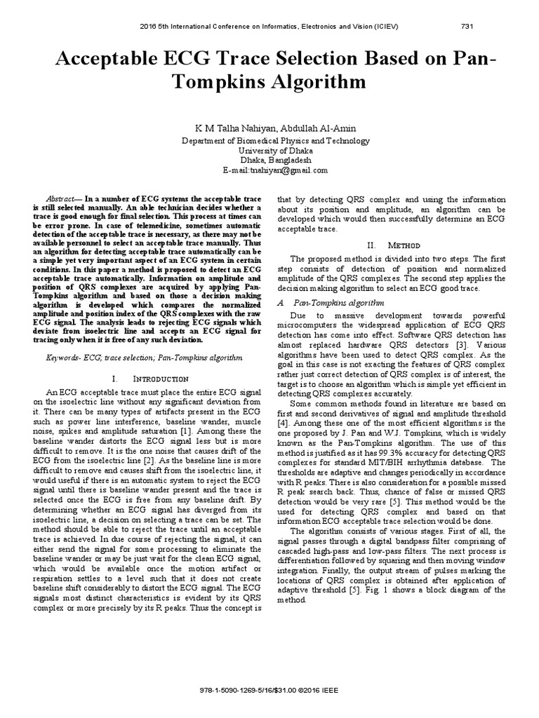 Pan Tompkins Algorithm | PDF | Cardiac Electrophysiology | Electrocardiography