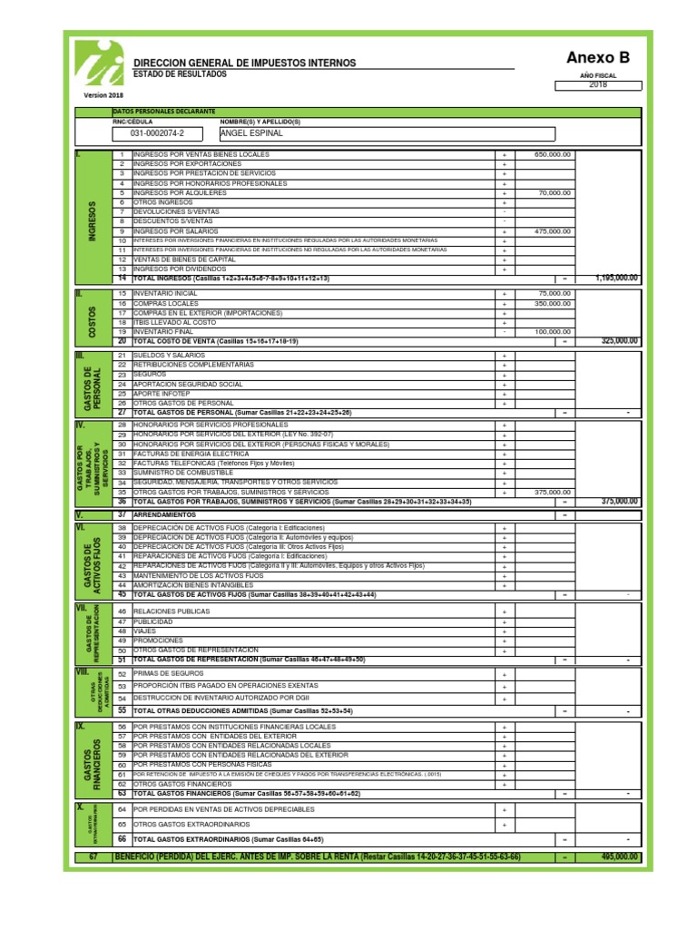 Declaración Jurada IR-1 2018 | PDF | Impuesto sobre la renta ...