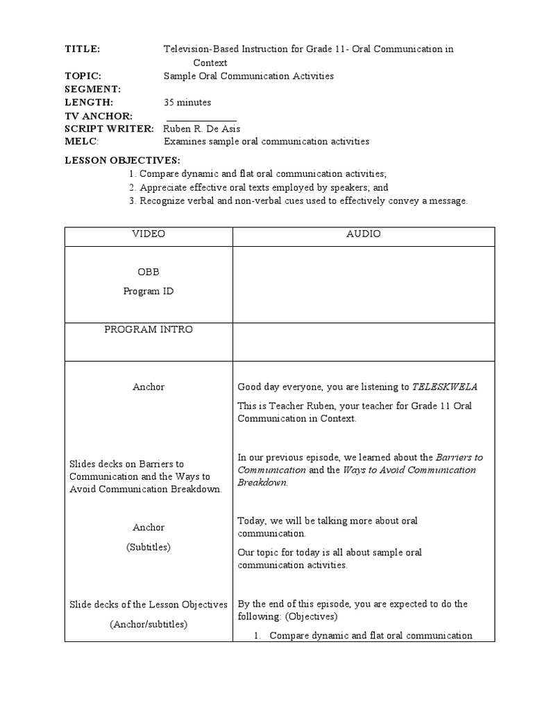 Title: Topic: Segment: Length: TV Anchor: Script Writer: Ruben R. de ...