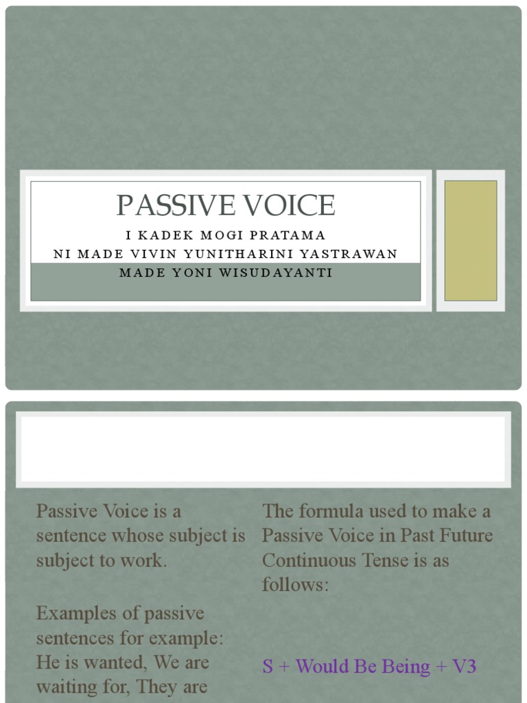Passive Voice Formula and Examples in Different Tenses | PDF
