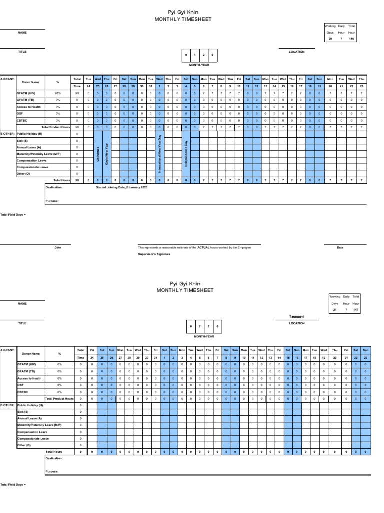 TimeSheet 2020 | PDF | Working Time | Social Programs
