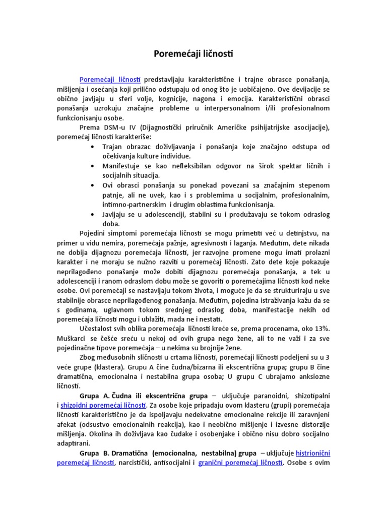 Poremecaji Licnosti | PDF