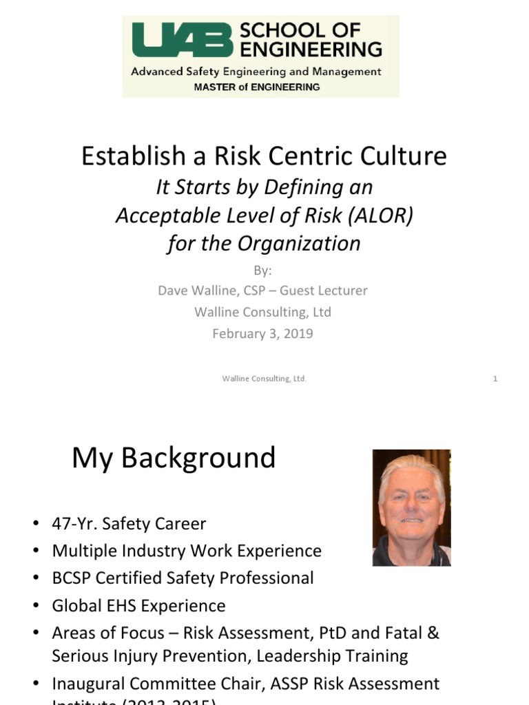 Feb 3 Dave Walline - Establishing A Risk Centric Culture PDF | PDF ...