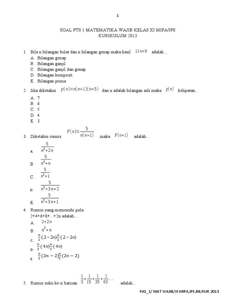 Soal PTS Math Wajib Xi | PDF | Metode & Bahan Ajar