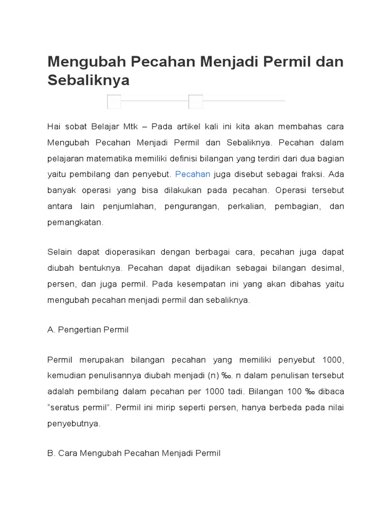 Mengubah Pecahan Biasa Ke Permil Dan Sebaliknya | PDF | Metode & Bahan Ajar