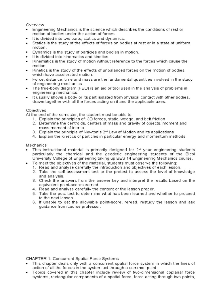 Eng Mech Lesson 1-2 PDF | PDF | Euclidean Vector | Force