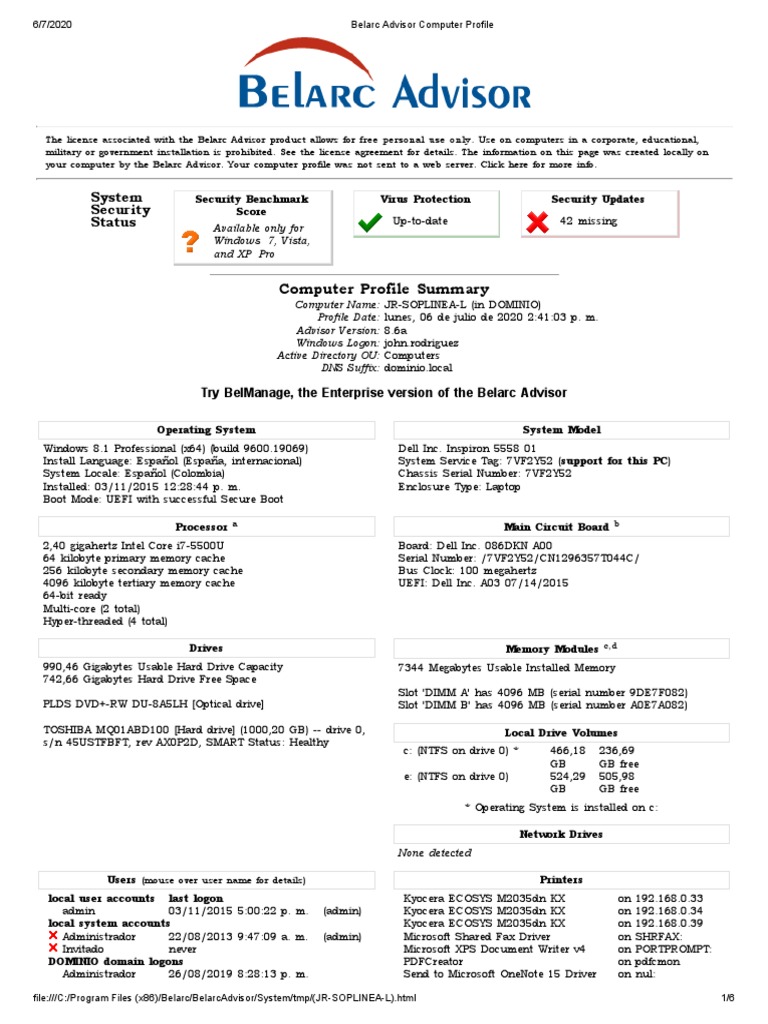System Security Status: Computer Profile Summary | PDF | Microsoft ...