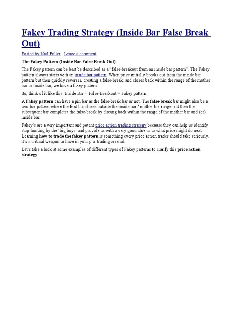 Fakey Trading Strategy (Inside Bar False Break Out) | PDF | Financial ...