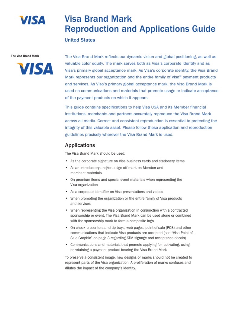 Visa Brand Mark Reproduction and Applications Guide: United States ...