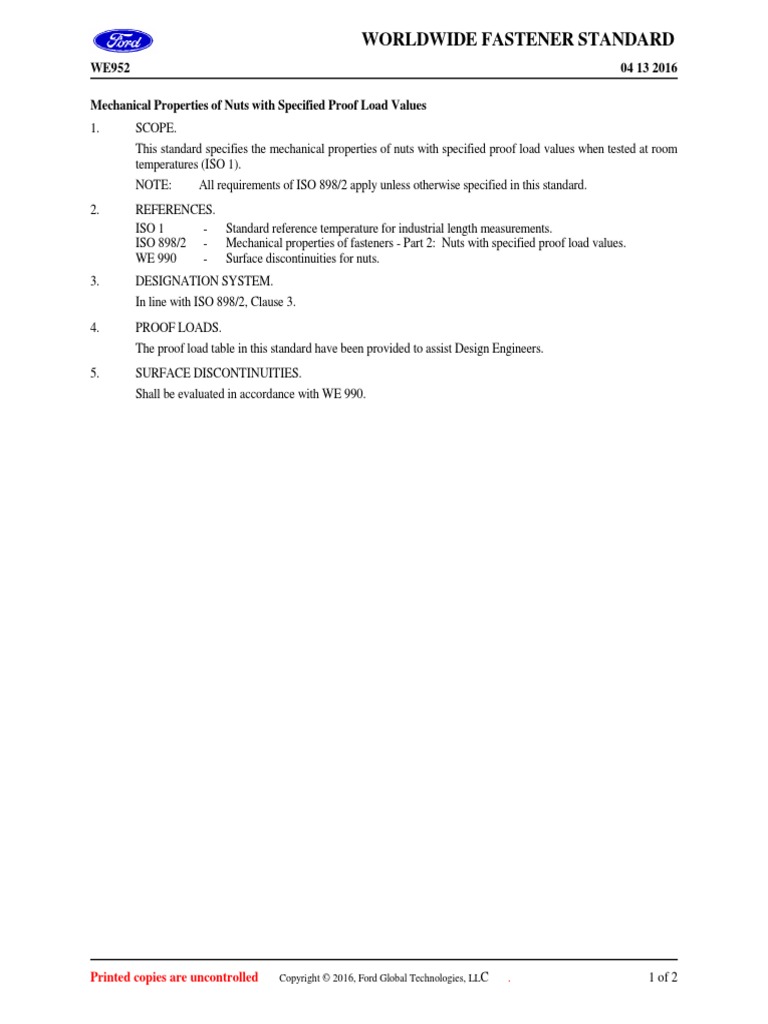 Worldwide Fastener Standard: Printed Copies Are Uncontrolled | PDF ...