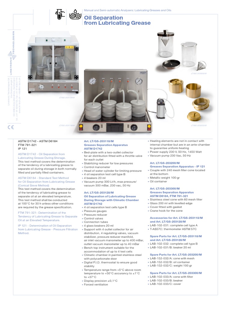 Oil Separation Testing Methods for Grease | PDF | Pressure Measurement ...