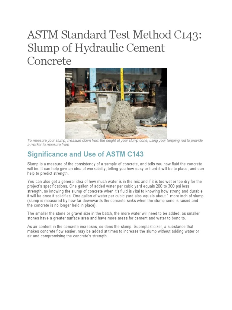 ASTM C143 Concrete Slump Test Guide | PDF | Concrete | Building Materials