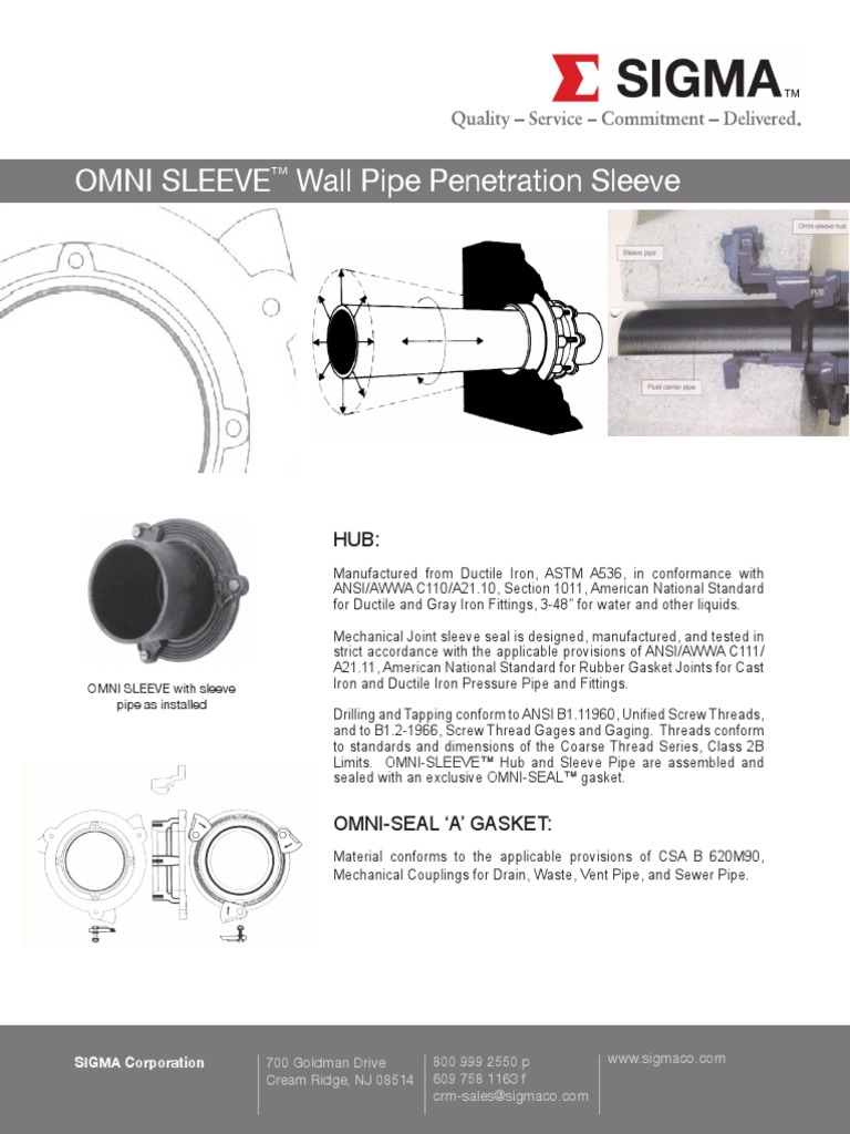 Omni Sleeve Wall Pipe Penetration Sleeve: SIGMA Corporation | PDF ...