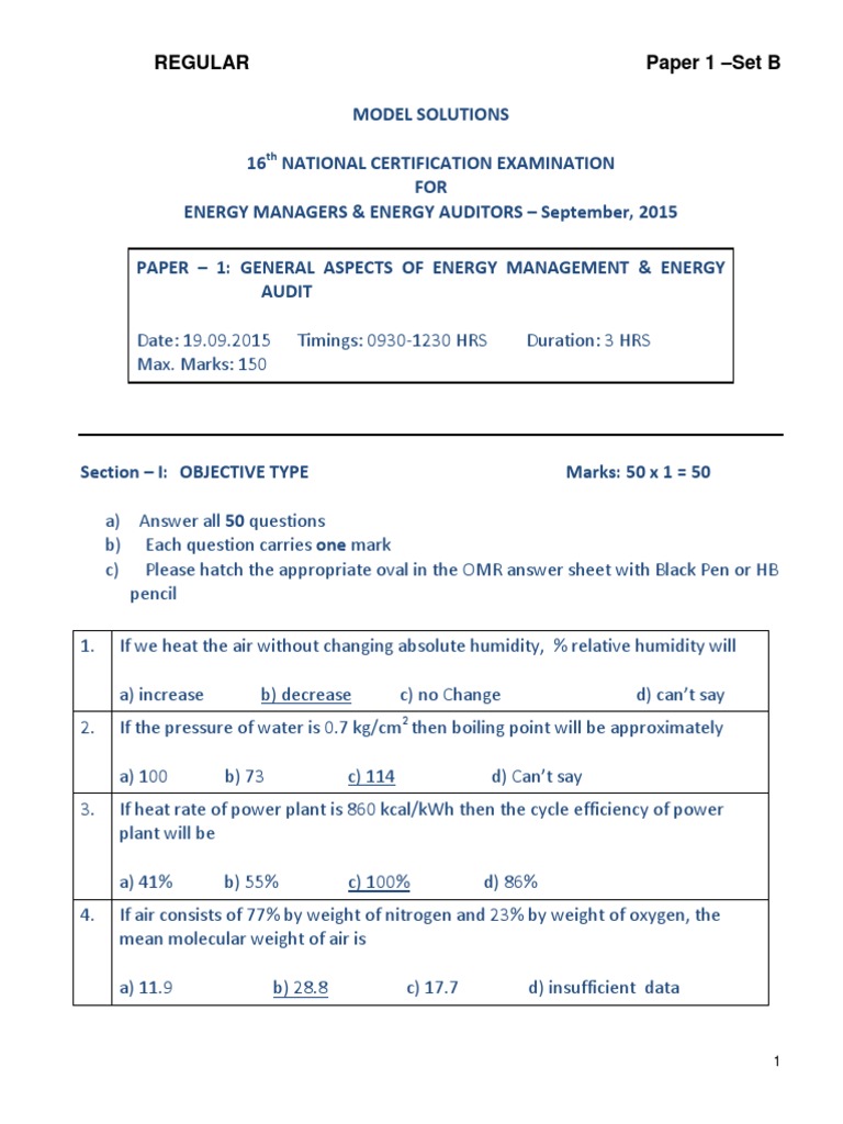 16th Exam Paper1 Reg Setb Pdf Pdf Fuels Efficient Energy Use