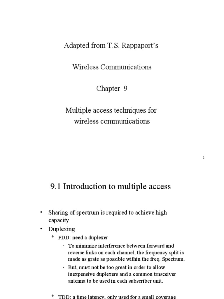 Adapted From T.S. Rappaport's Wireless Communications Multiple Access Techniques For Wireless ...