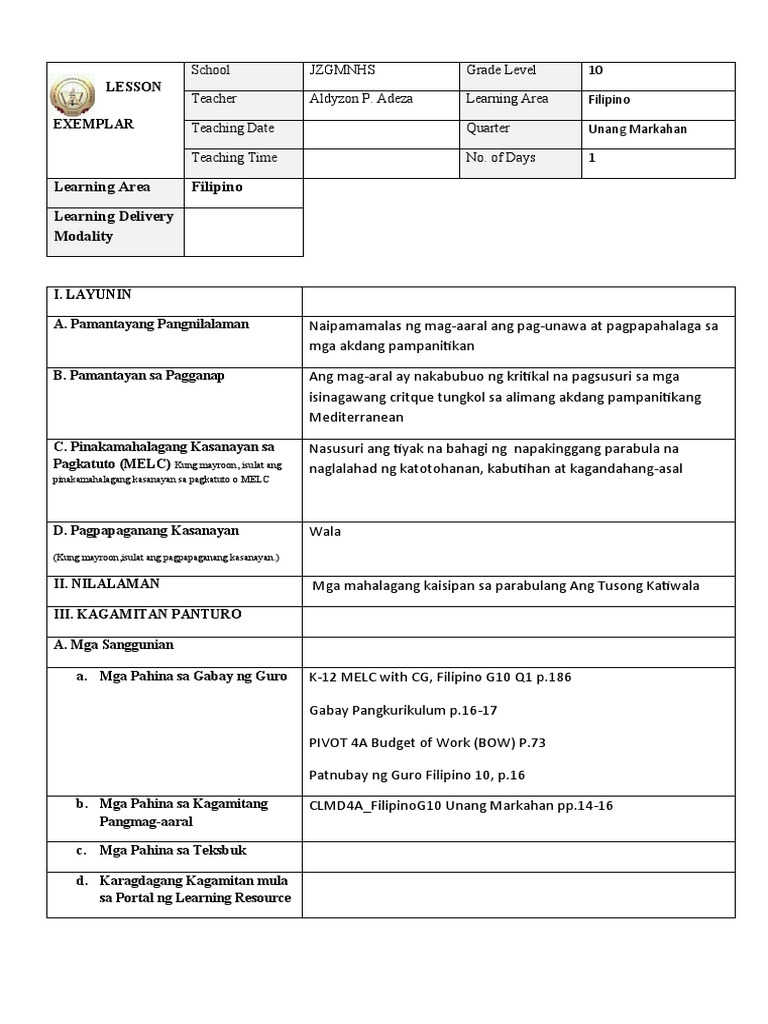 MELC 7 Lesson Exemplar | PDF