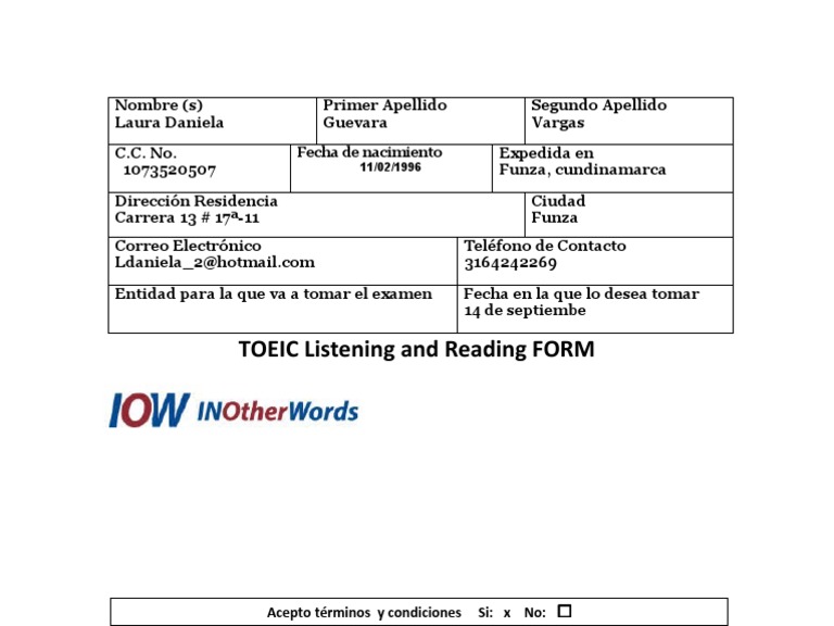 TOEIC Listening and Reading FORM | PDF