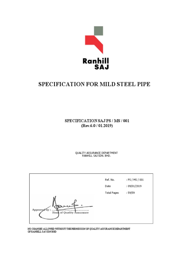 Specification For Mild Steel Pipe | PDF