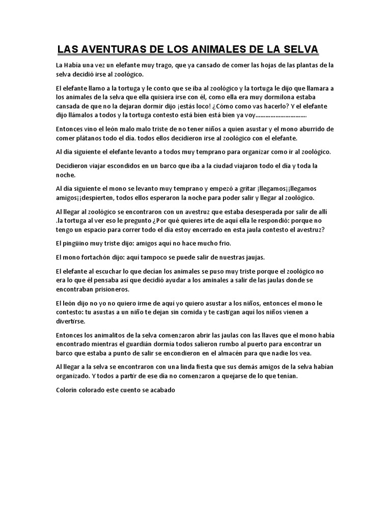Las Aventuras de Los Animales de La Selva | PDF
