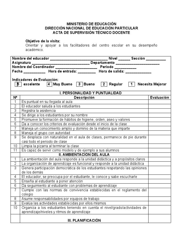 Acta de Supervisión | PDF | Salón de clases | Aprendizaje