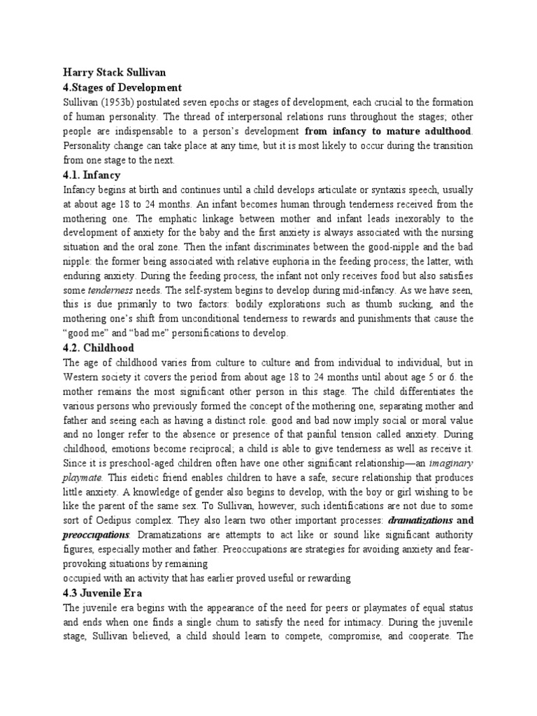 Harry Stack Sullivan 4.stages of Development | PDF | Interpersonal ...