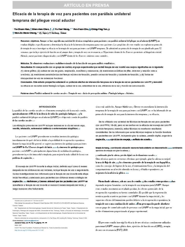 Eficacia de La Terapia de Voz para Pacientes Con Parálisis Unilateral ...