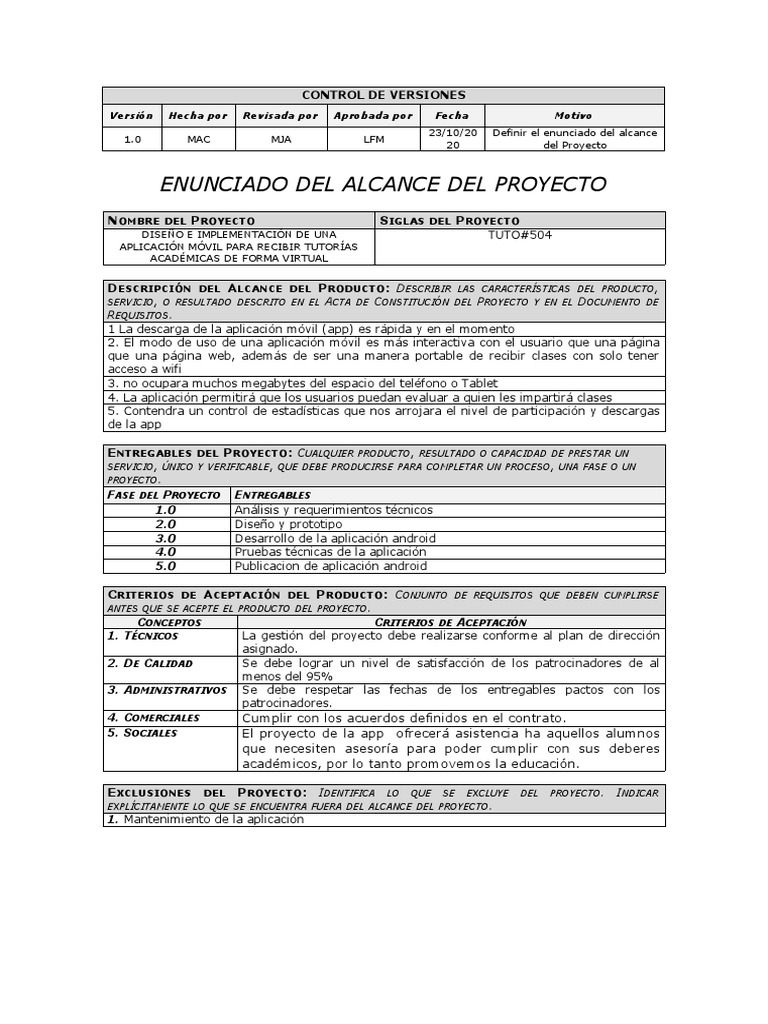 Gestion Del Alcance, Enunciado Del Alcance, Documentacion de Requisitos ...