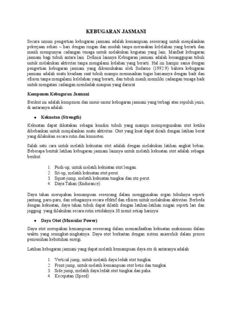 Kebugaran Jasmani Kelas 9 | PDF