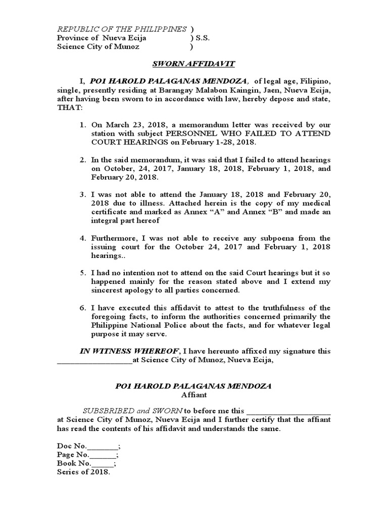 Sworn Affidavit | PDF