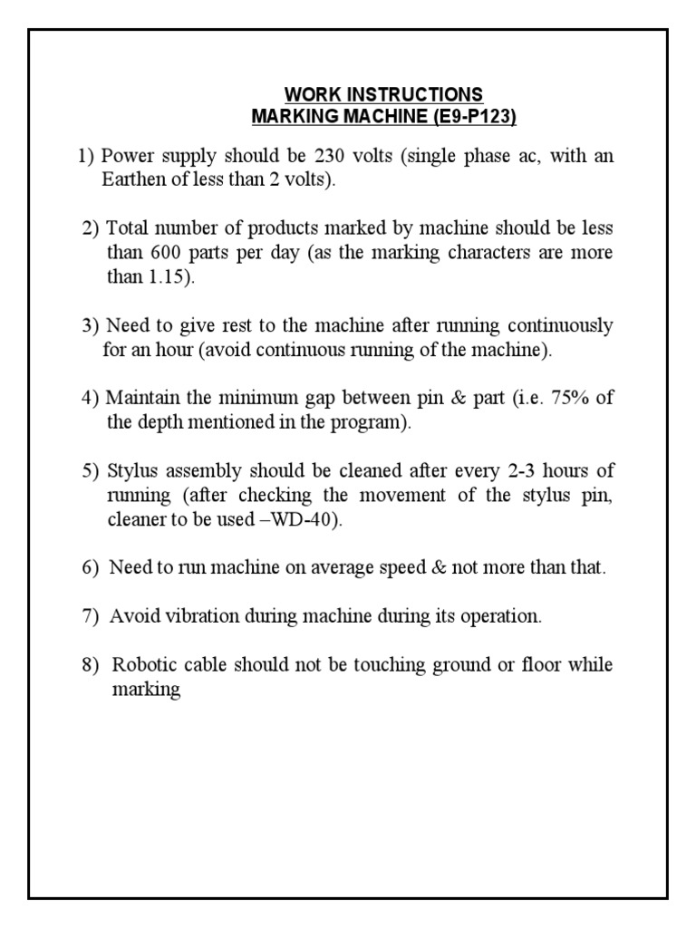 VMC Machine Marking Instructions E9-P123 | PDF | Technology & Engineering