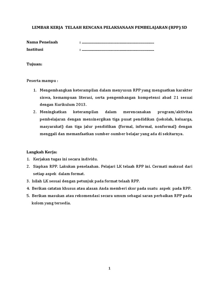 LK Telaah RPP SD | PDF | Karier & Perkembangan | Seni