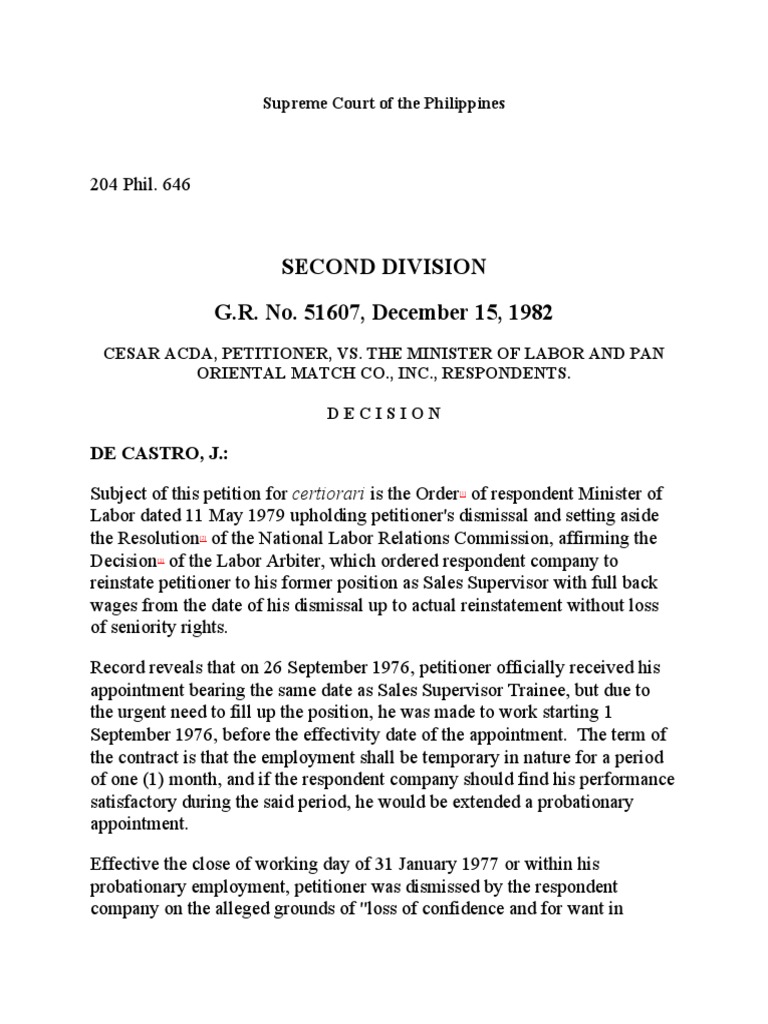 Second Division G.R. No. 51607, December 15, 1982: Supreme Court of The ...