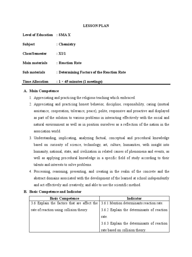 Lesson Plan Reaction Rate | PDF | Reaction Rate | Chemical Reactions