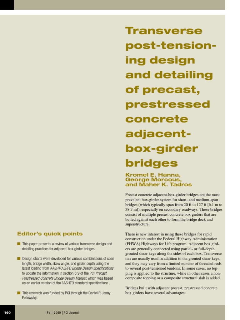 Transverse Post-Tensioning Design and Detailing of Precast Prestressed ...