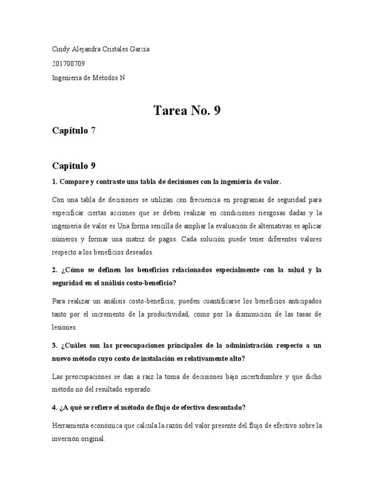 Tarea9 | PDF | Beneficio (economía) | Toma de decisiones
