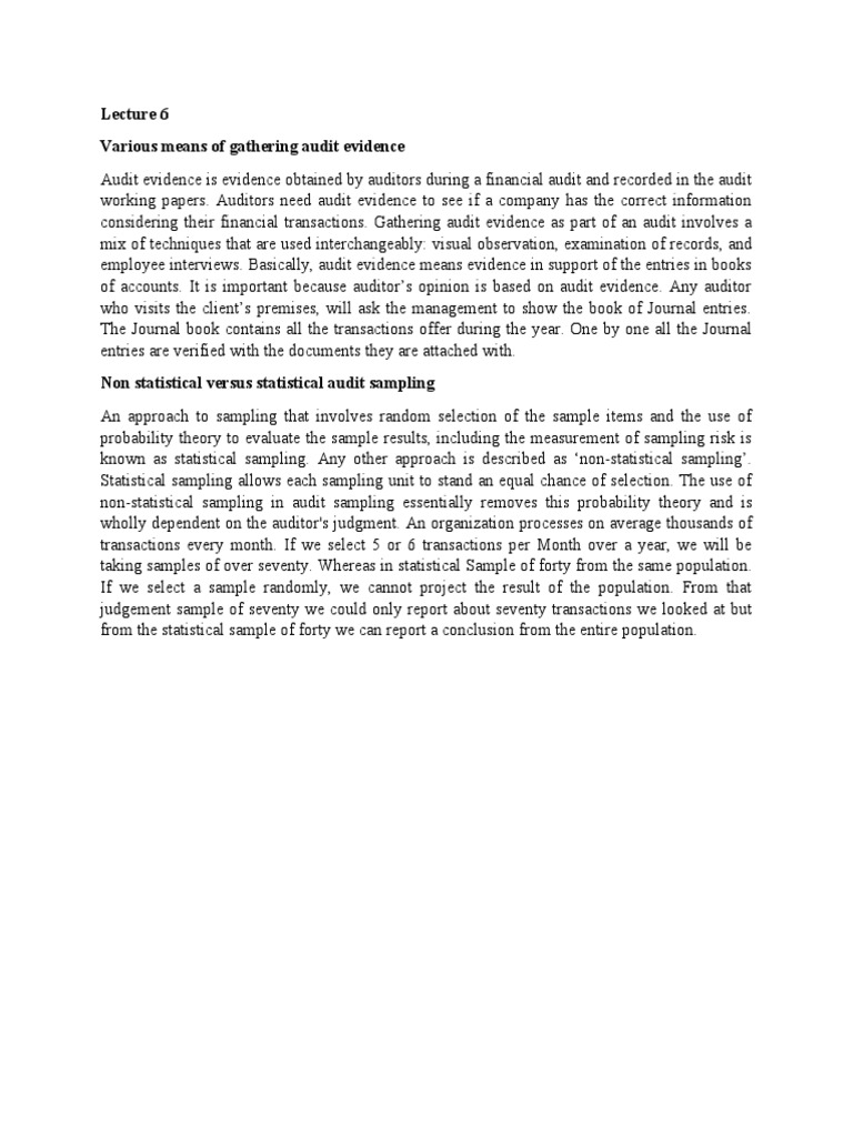 Various Means of Gathering Audit Evidence | PDF | Audit | Sampling ...