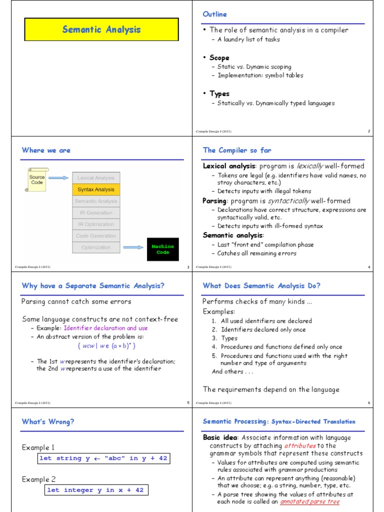 Semantic Analysis: Outline | PDF | Scope (Computer Science) | Computer Engineering