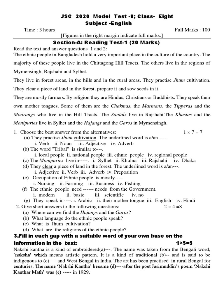 MT-1 JSC 2020 Model Test | PDF | Linguistics | Syntax