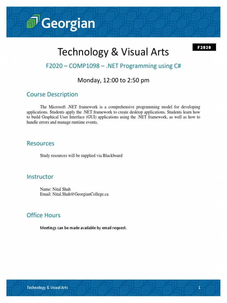 Technology & Visual Arts: Monday, 12:00 To 2:50 PM | PDF | C Sharp (Programming Language ...