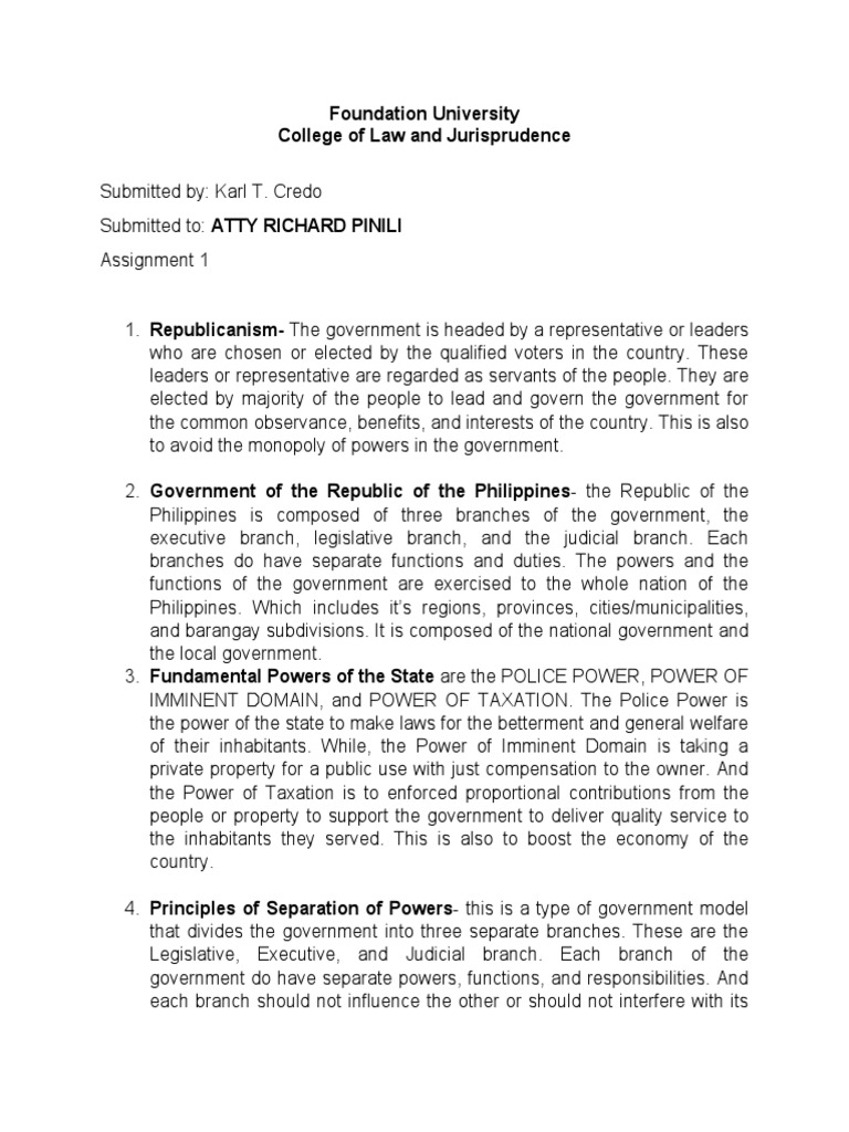 Consti 1 Assignments | PDF | Naturalization | Separation Of Powers