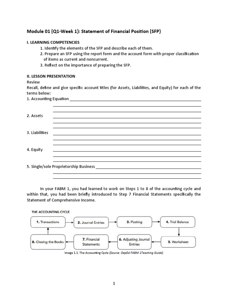 Module 01 (Q1-Week 1): SFP Elements & Forms | PDF | Balance Sheet ...