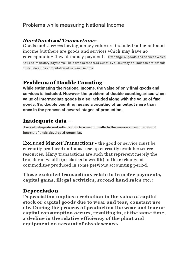 Problems While Measuring National Income: Problems of Double Counting | PDF
