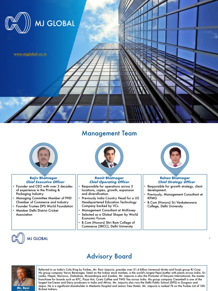 MJ Global: Leadership & Expertise Overview | PDF | Printing | Beverages