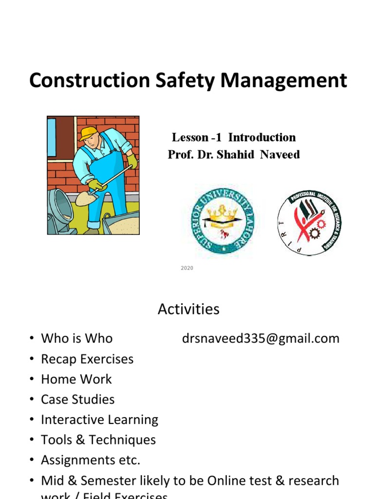 Construction Safety Management: Lesson - 1 Introduction Prof. Dr ...