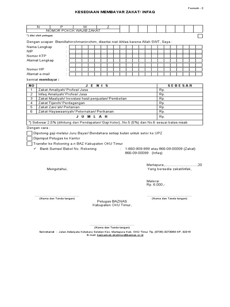 Form Kesediaan Bayar Zakat | PDF