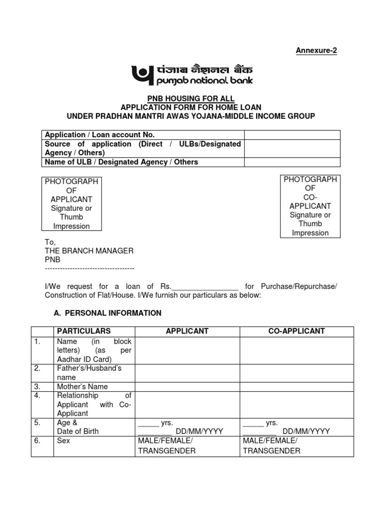 Application Form For PMAY MIG Loan PDF | PDF | Economies | Financial ...