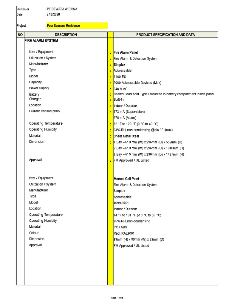 Simplex Fire Alarm System Specs | PDF | Humidity | Equipment